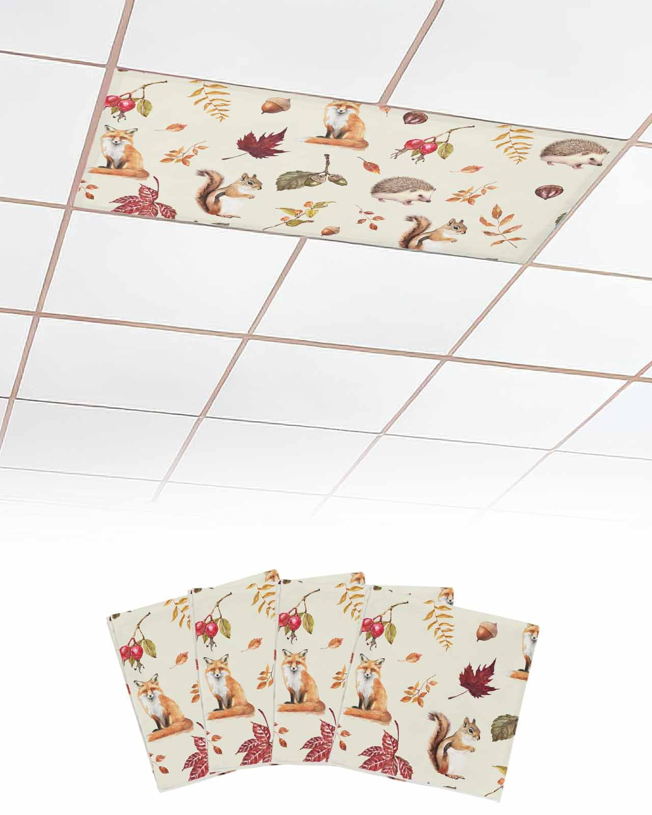 Fluorescent Light Covers for Ceiling Lights 4 Pack,Fall Squirrel Fox ...