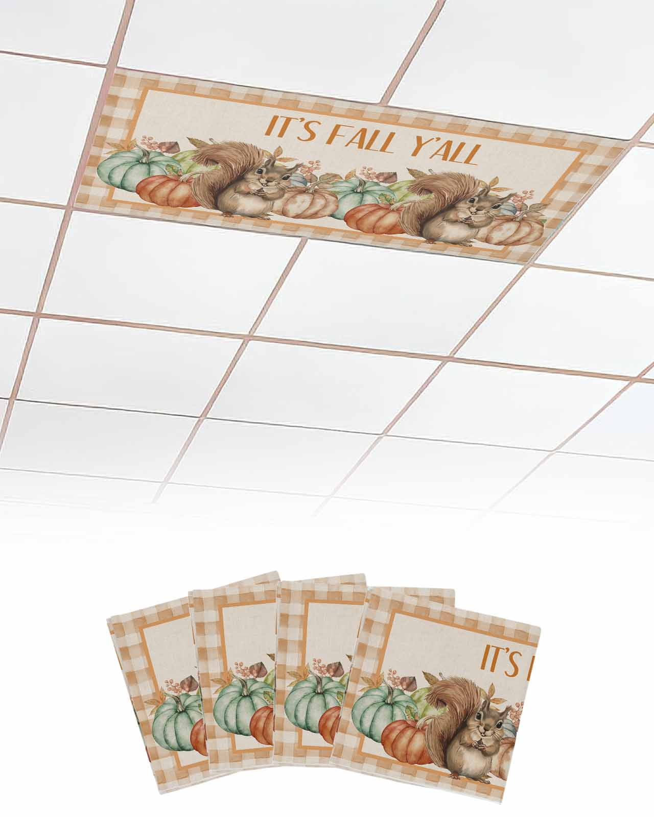 Fluorescent Light Covers for Ceiling Lights 4 Pack,Fall Squirrel ...