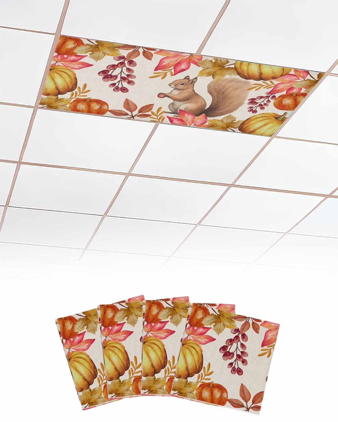 Fluorescent Light Covers for Ceiling Lights 4 Pack, Fall Squirrel ...