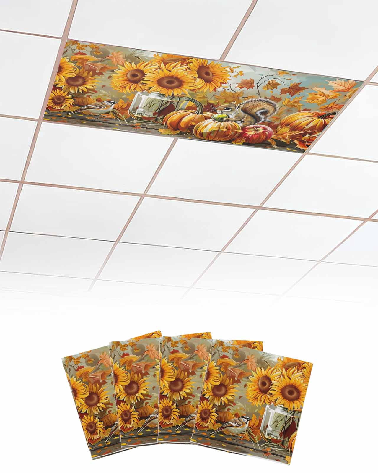 Fluorescent Light Covers for Ceiling Lights 4 Pack, Fall Squirrel ...