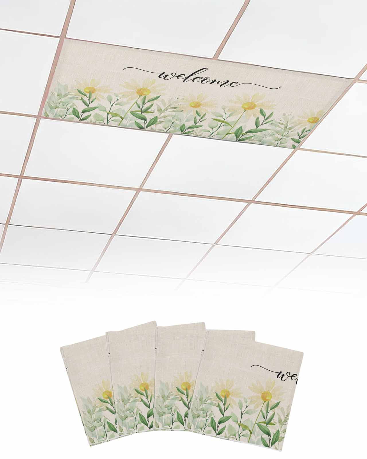 Fluorescent Light Covers for Ceiling Lights 4 Pack, Farmhouse Daisy ...