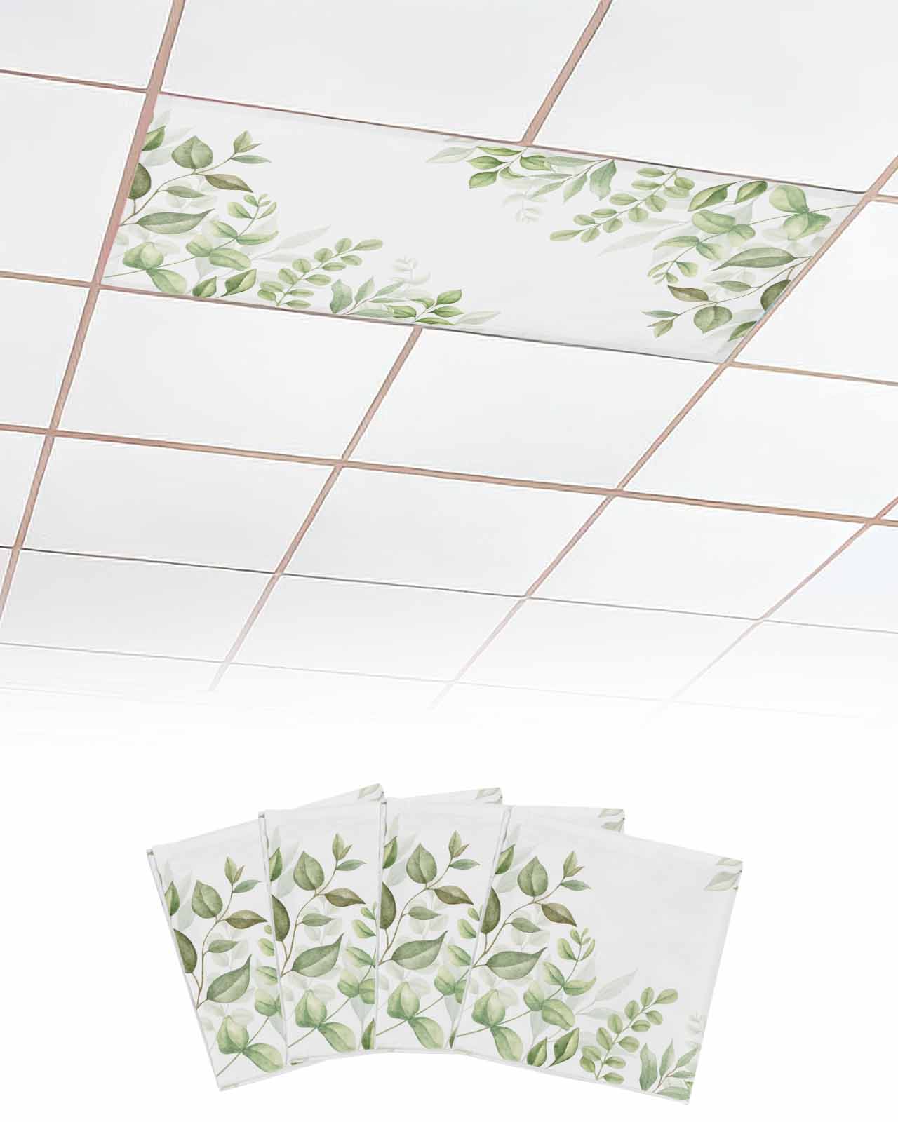 Fluorescent Light Covers for Ceiling Lights 4 Pack,Green Botanical ...