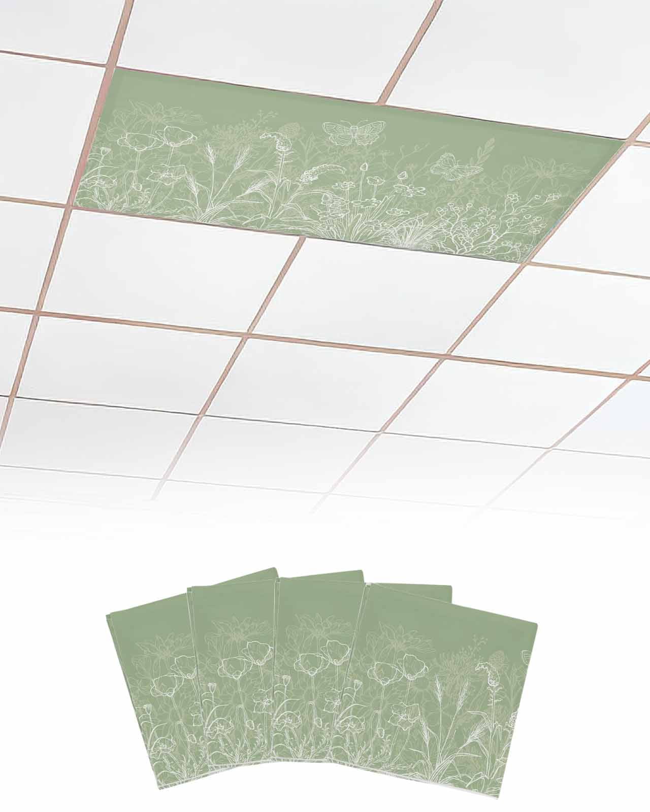 Fluorescent Light Covers for Ceiling Lights 4 Pack, Green Spring Floral ...