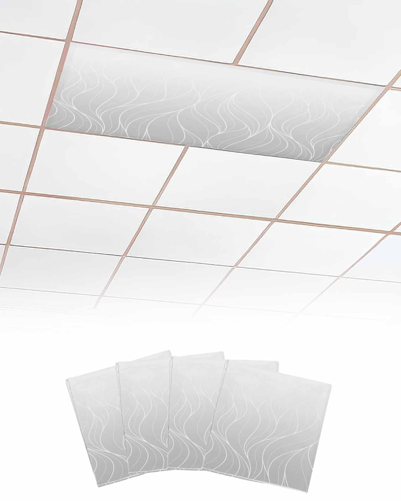 Fluorescent Light Covers for Ceiling Lights 4 Pack,Grey Ombre Lines ...