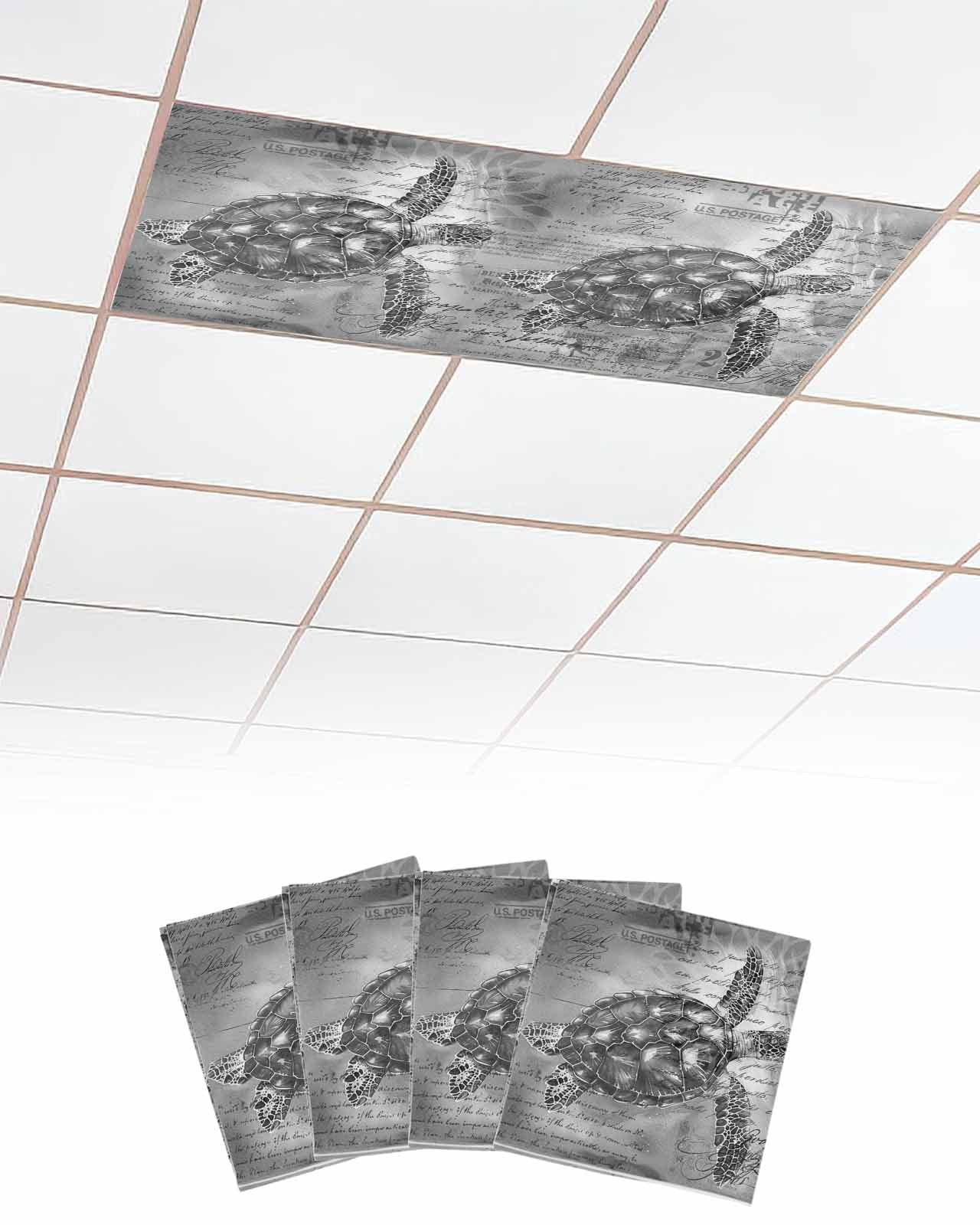 Fluorescent Light Covers for Ceiling Lights 4 Pack, Grey Sea Turtle ...