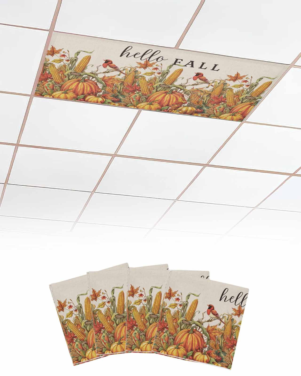 Fluorescent Light Covers for Ceiling Lights 4 Pack, Hello Fall Magnetic ...