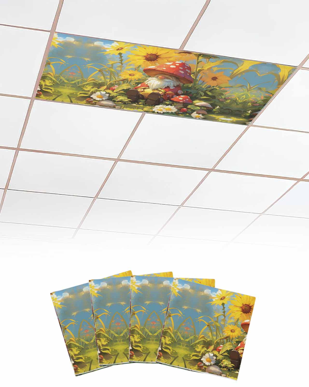 Fluorescent Light Covers for Ceiling Lights 4 Pack, Mushroom Gnomes ...