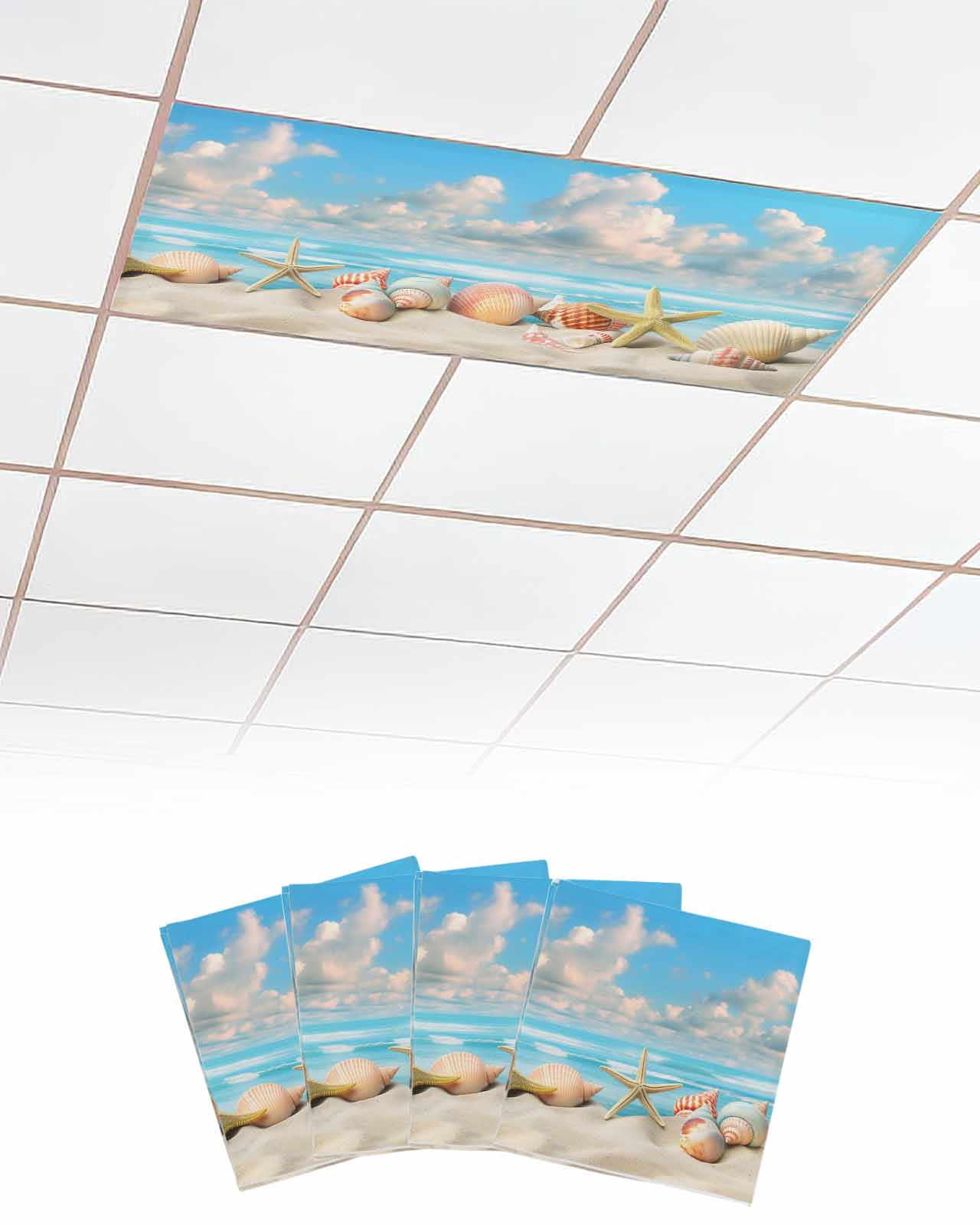 Fluorescent Light Covers for Ceiling Lights 4 Pack, Nautical Coastal Magnetic Ceiling Light ...