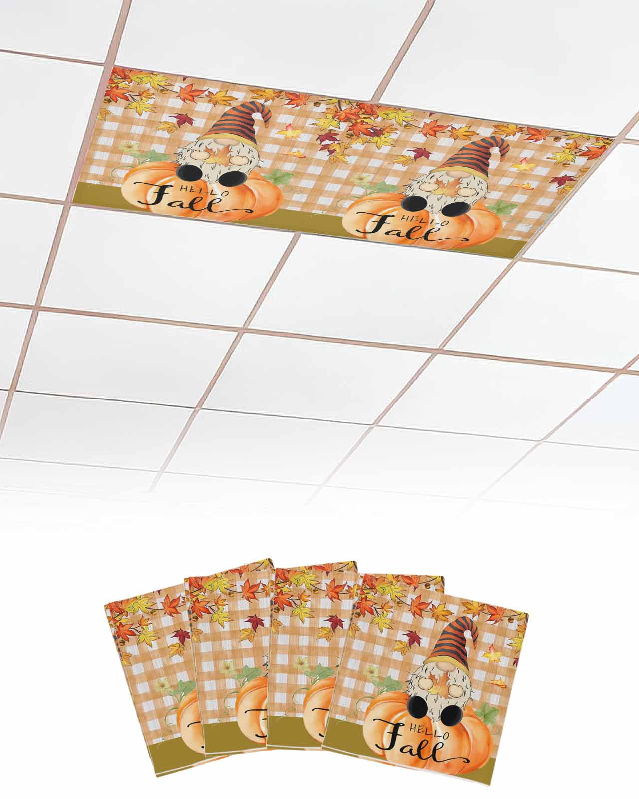 Fluorescent Light Covers for Ceiling Lights 4 Pack, Orange Gnomes Fall ...