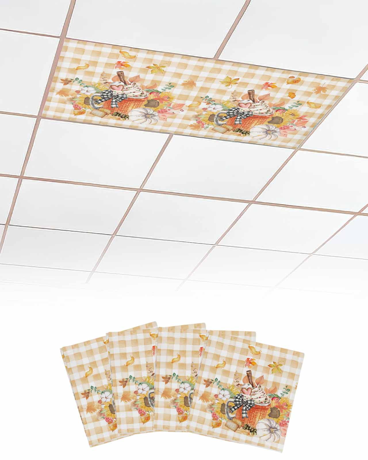 Fluorescent Light Covers for Ceiling Lights 4 Pack, Orange Plaid Fall ...