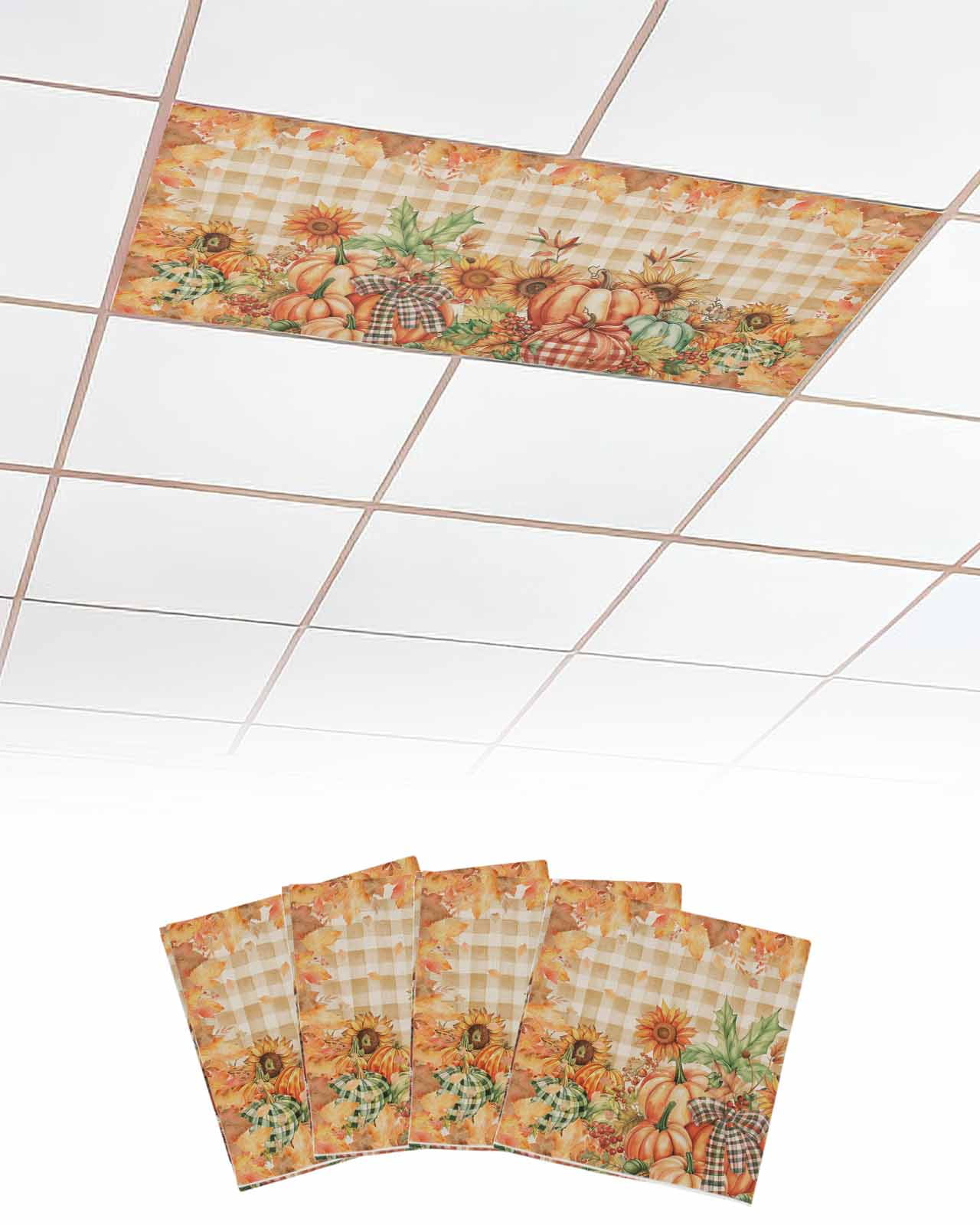 Fluorescent Light Covers for Ceiling Lights 4 Pack, Orange Plaid ...