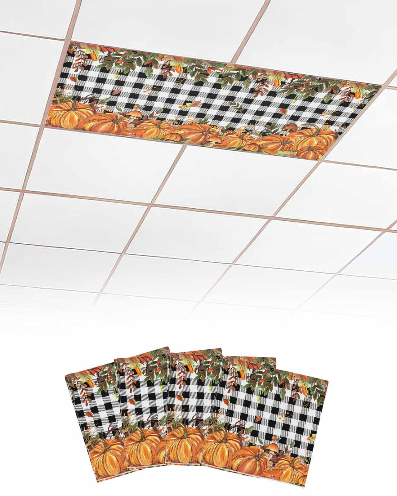 Fluorescent Light Covers for Ceiling Lights 4 Pack,Orange Pumpkins Fall ...
