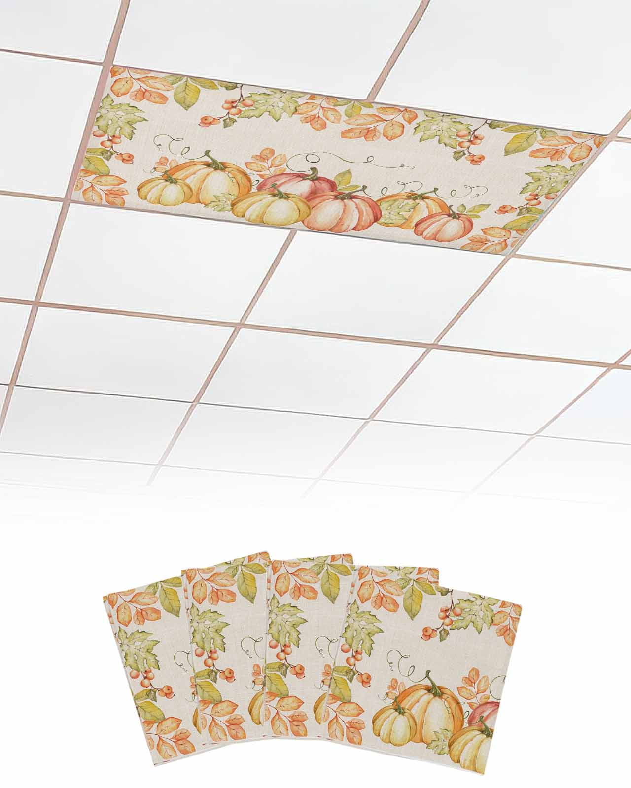 Fluorescent Light Covers for Ceiling Lights 4 Pack, Orange Thanksgiving ...