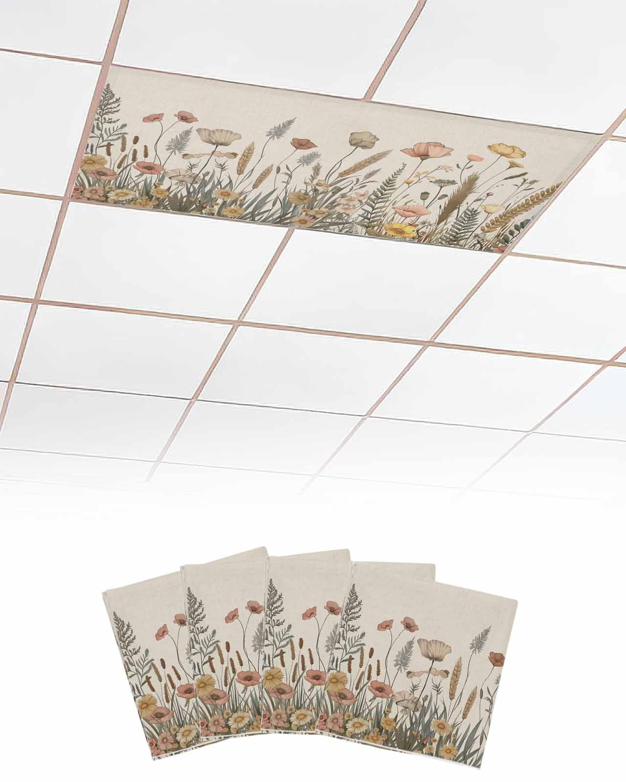 Fluorescent Light Covers for Ceiling Lights 4 Pack, Pastoral Botanical ...