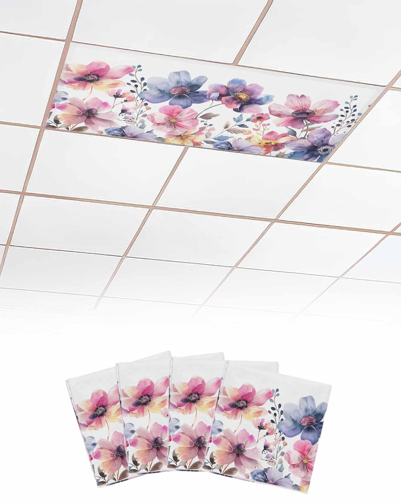 Fluorescent Light Covers for Ceiling Lights 4 Pack, Pink Blue Spring ...