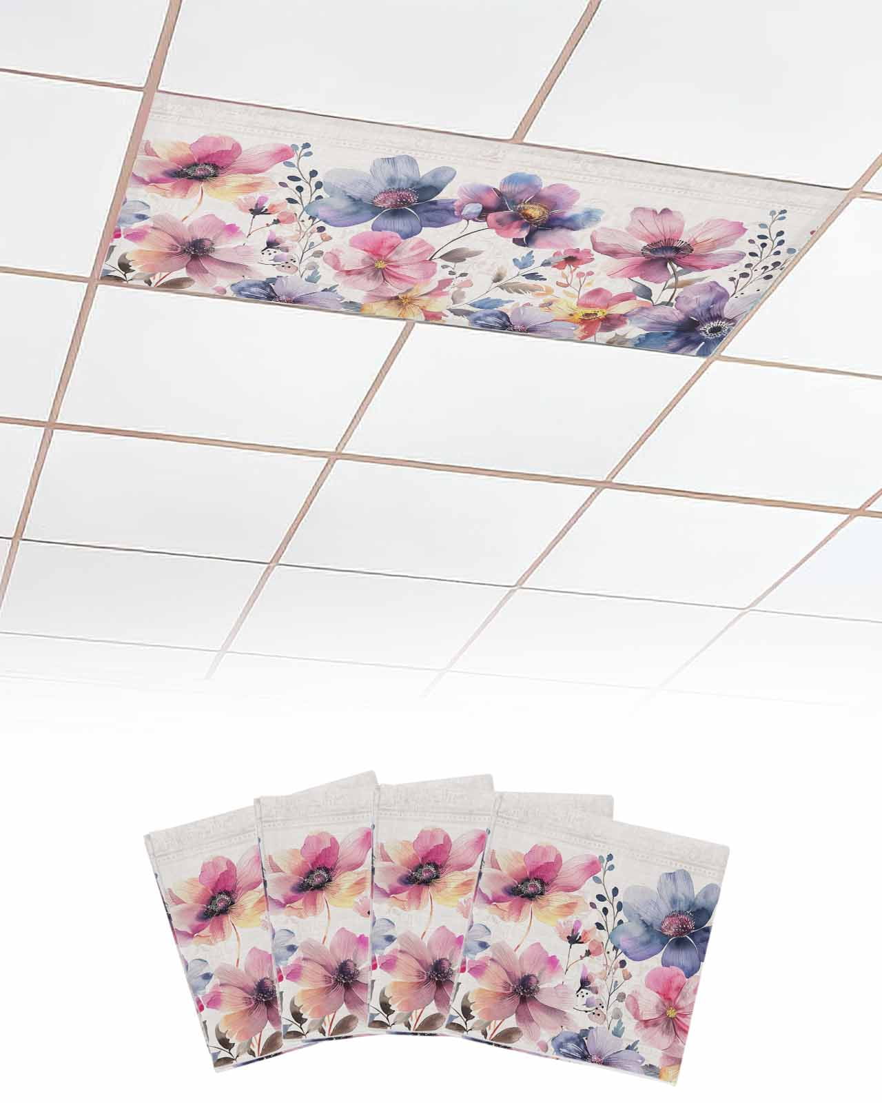 Fluorescent Light Covers for Ceiling Lights 4 Pack, Pink Blue Spring ...