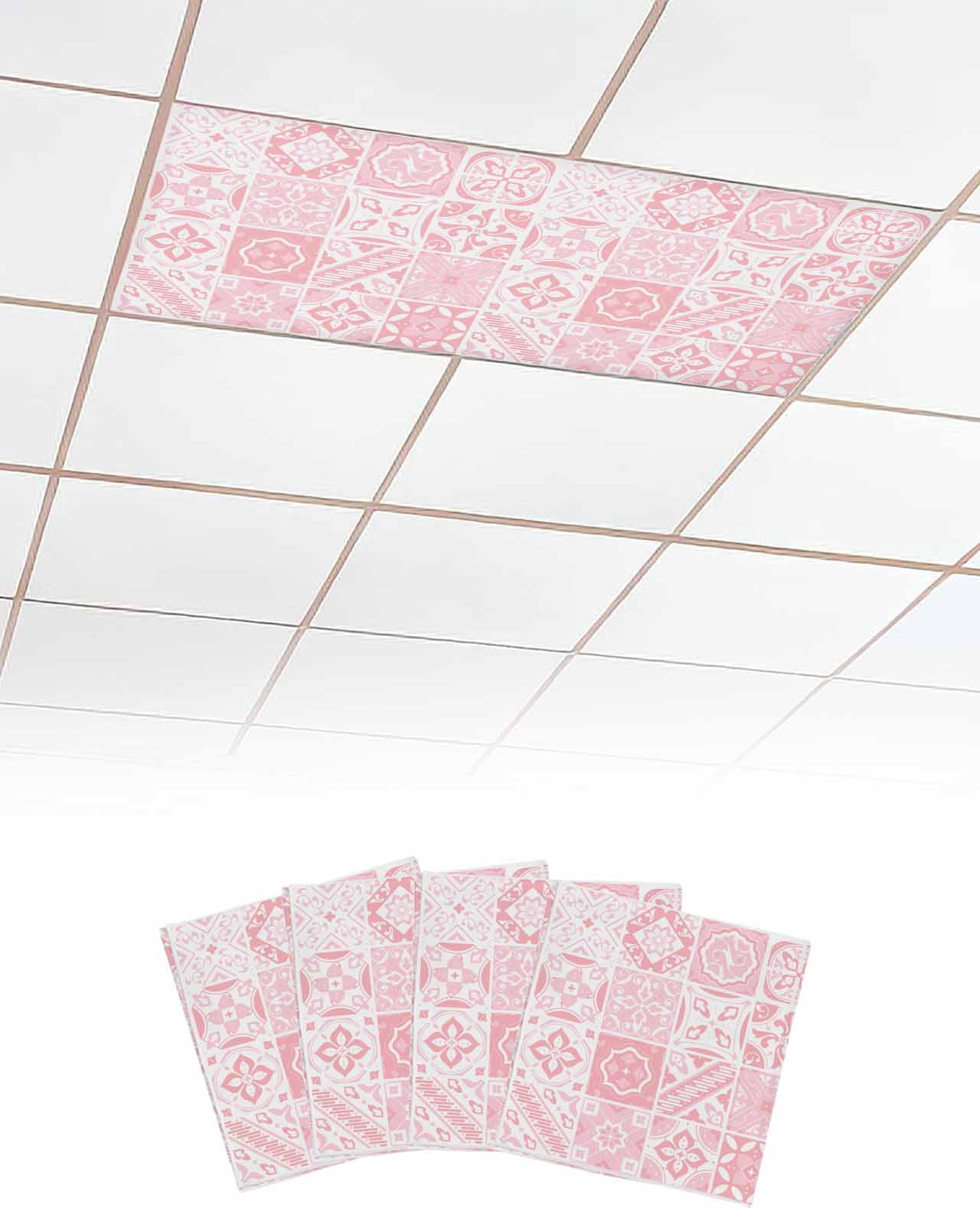 Fluorescent Light Covers for Ceiling Lights 4 Pack,Pink Boho Magnetic ...
