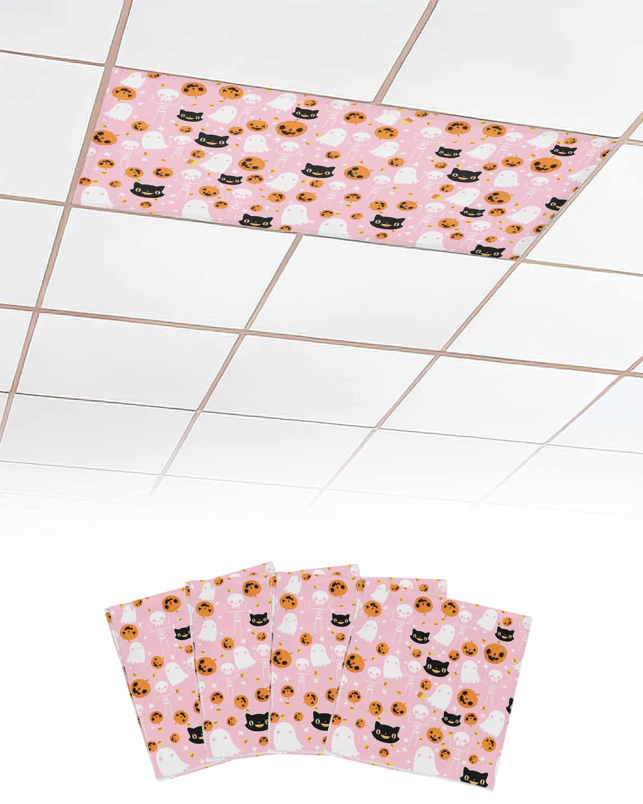 Fluorescent Light Covers for Ceiling Lights 4 Pack, Pink Halloween ...