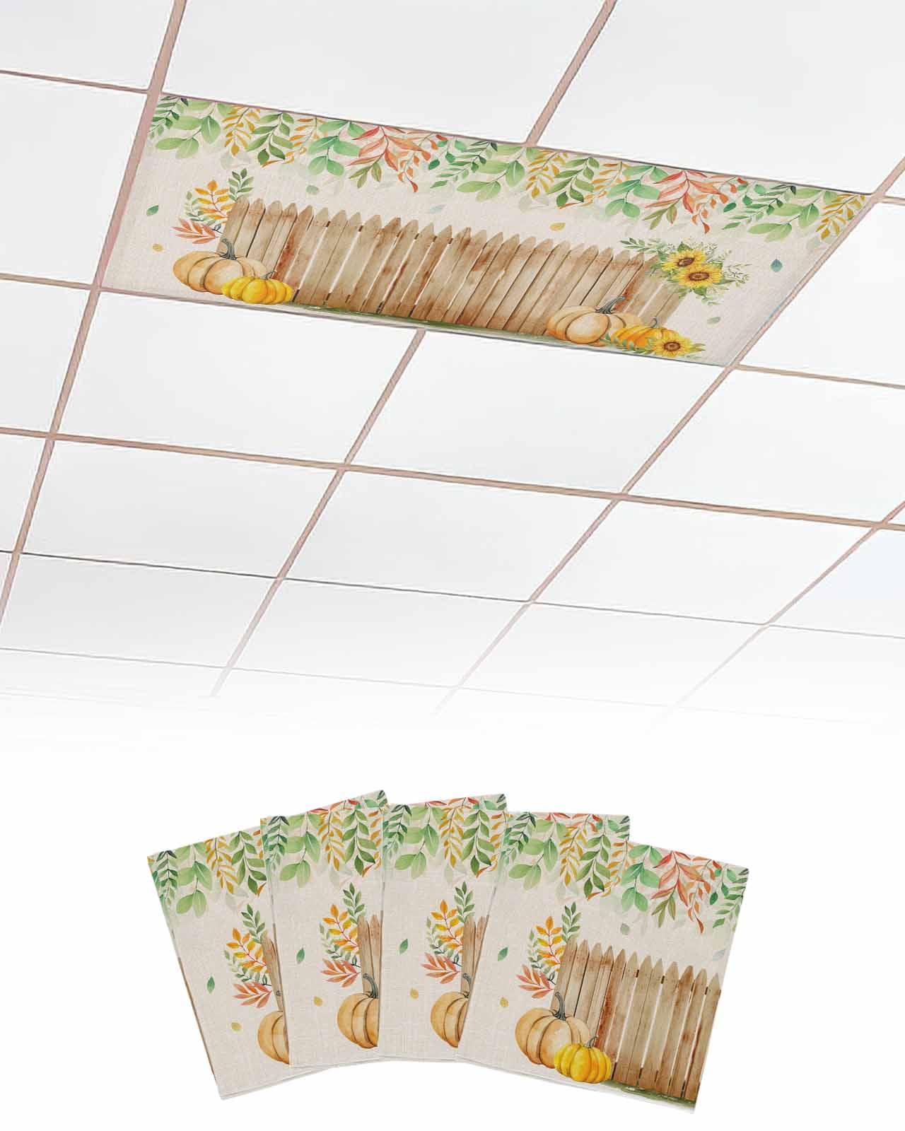Fluorescent Light Covers for Ceiling Lights 4 Pack, Rustic Thanksgiving ...