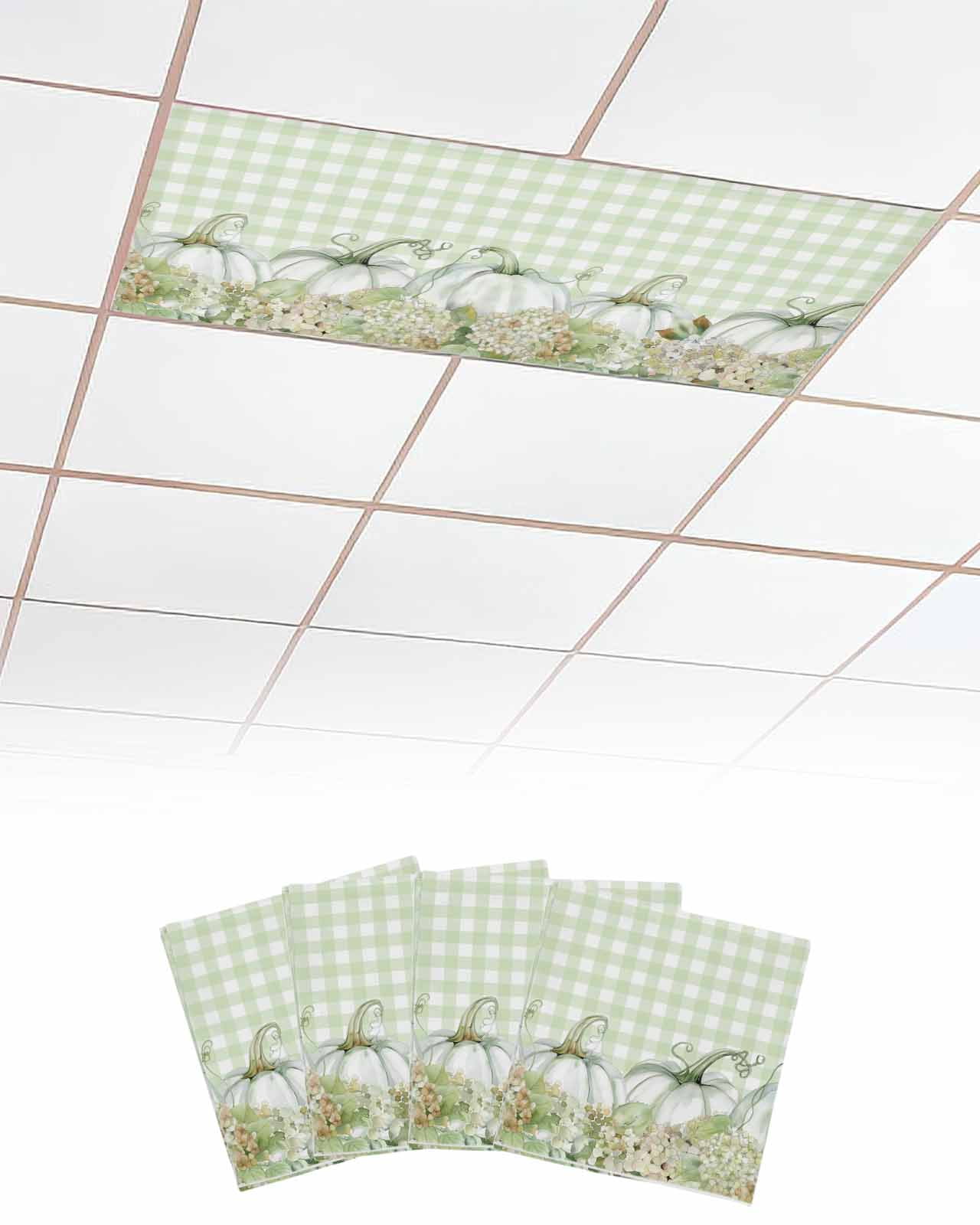 Fluorescent Light Covers for Ceiling Lights 4 Pack, Sage Green Pumpkins ...