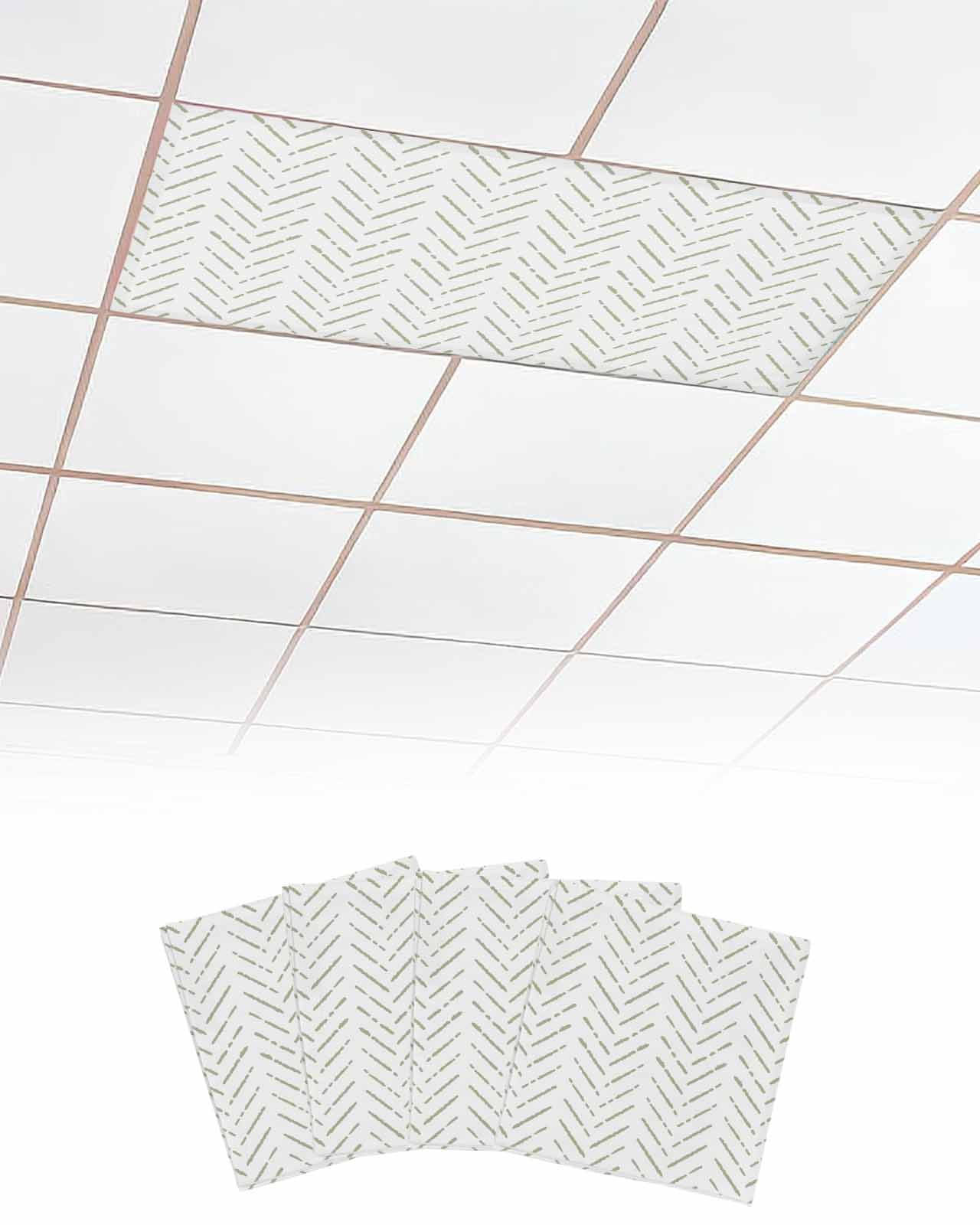 Fluorescent Light Covers for Ceiling Lights 4 Pack, Sage Green Striped ...