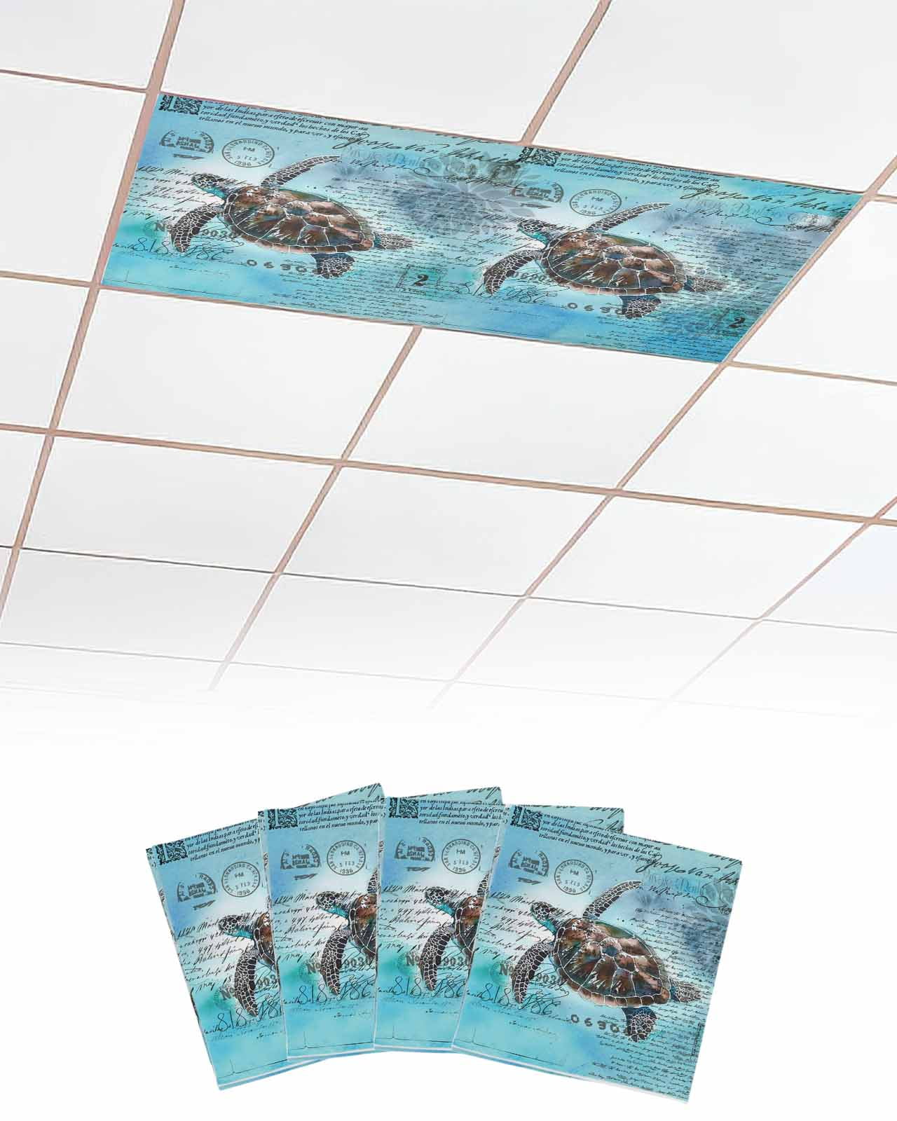Fluorescent Light Covers for Ceiling Lights 4 Pack, Sea Turtle Magnetic Ceiling Light Covers ...