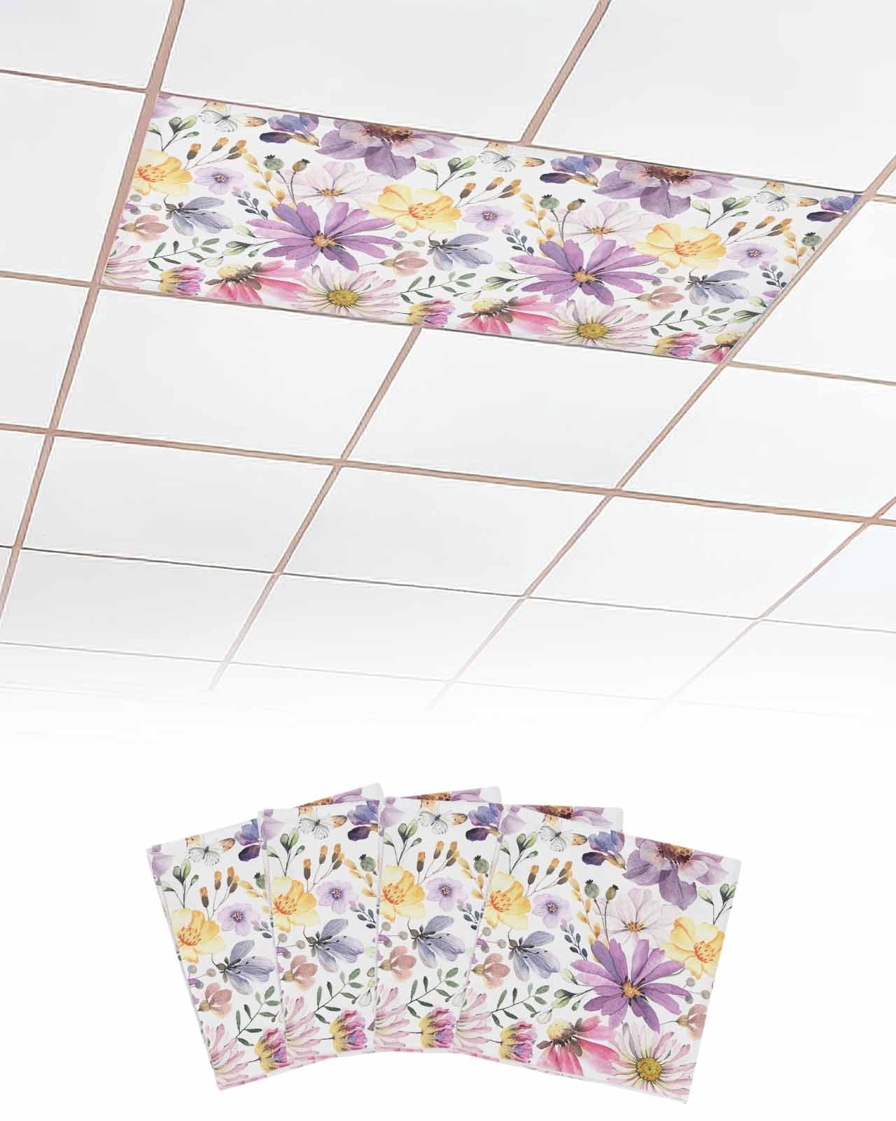 Fluorescent Light Covers for Ceiling Lights 4 Pack, Spring Floral ...