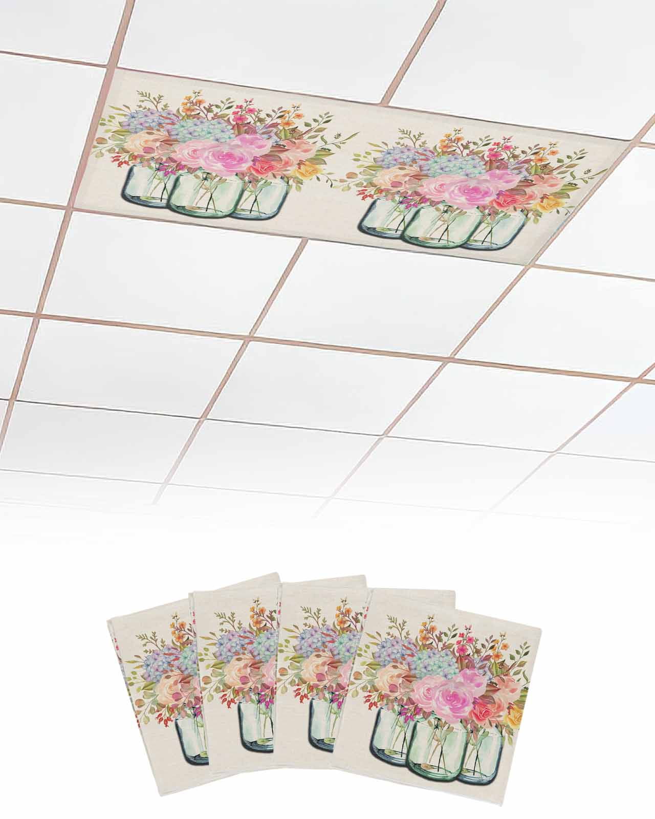 Fluorescent Light Covers for Ceiling Lights 4 Pack, Spring Floral ...