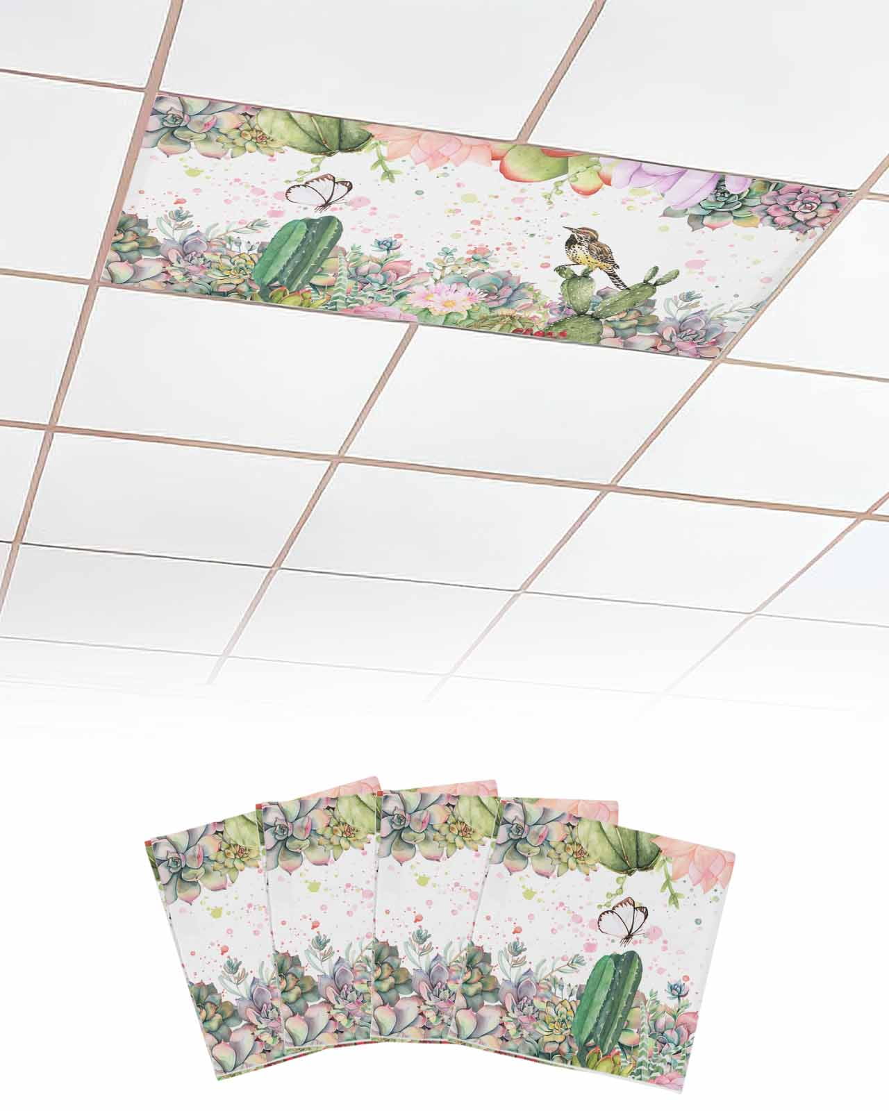Fluorescent Light Covers for Ceiling Lights 4 Pack,Summer Botanical ...