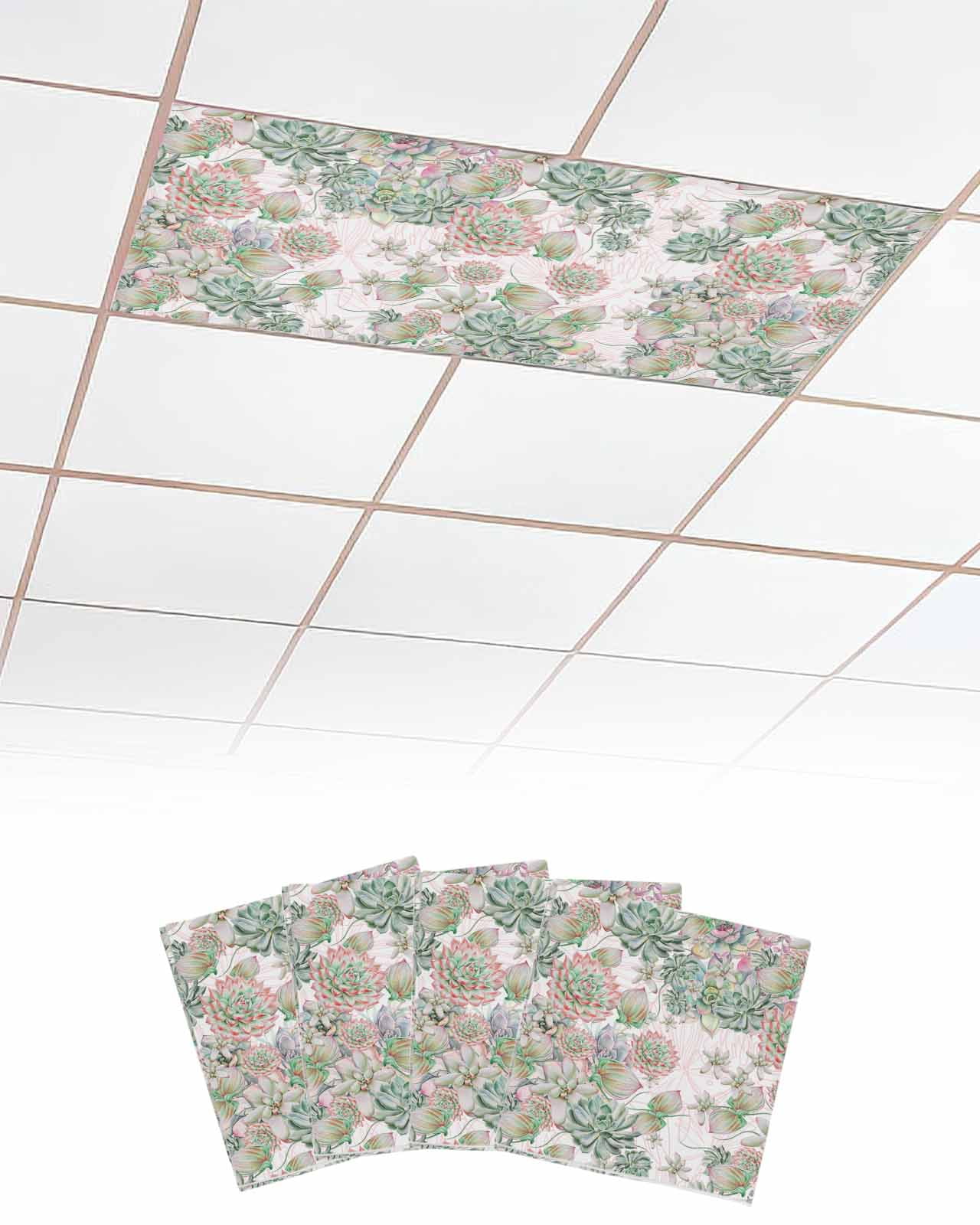 Fluorescent Light Covers for Ceiling Lights 4 Pack, Summer Cactus ...