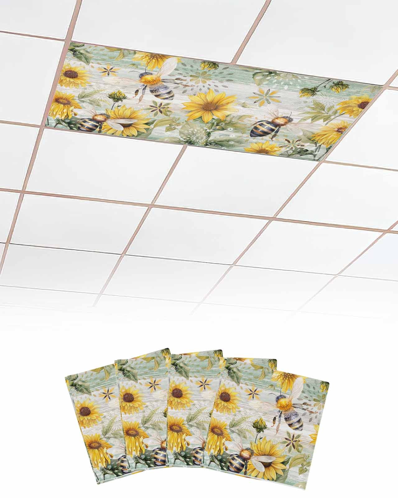 Fluorescent Light Covers for Ceiling Lights 4 Pack, Sunflower Bee ...