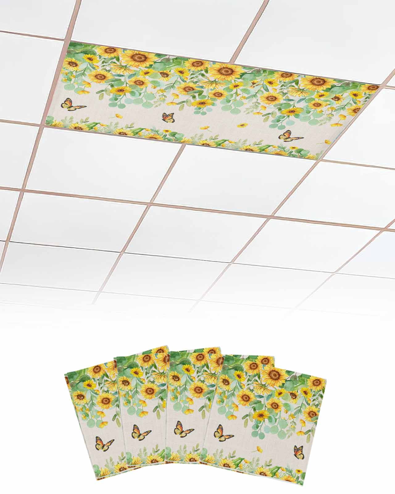 Fluorescent Light Covers for Ceiling Lights 4 Pack, Sunflower Magnetic ...