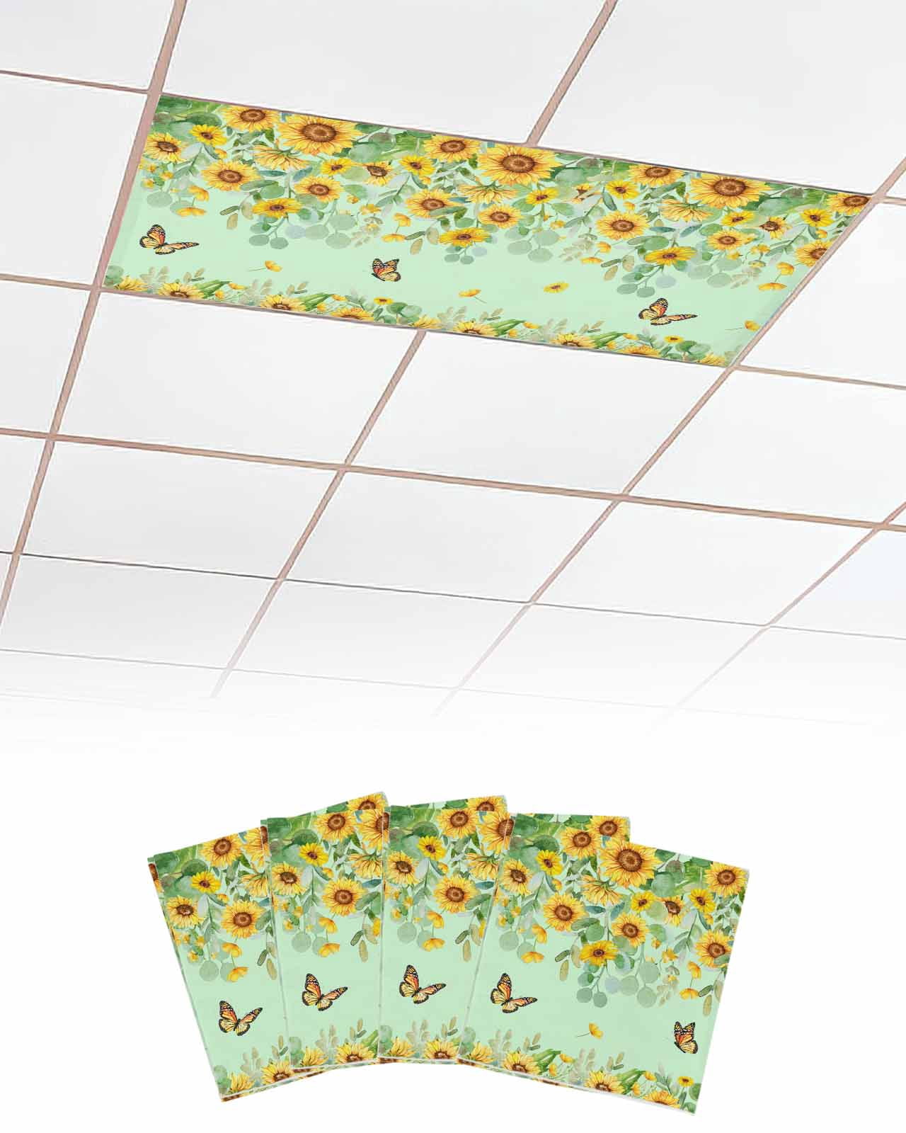 Fluorescent Light Covers for Ceiling Lights 4 Pack, Sunflower Magnetic ...
