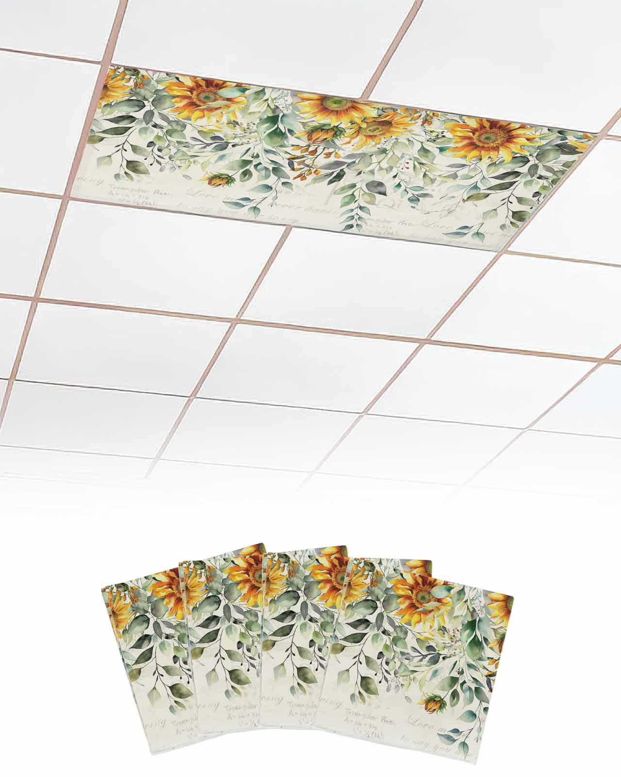 Fluorescent Light Covers for Ceiling Lights 4 Pack, Sunflowers Magnetic ...