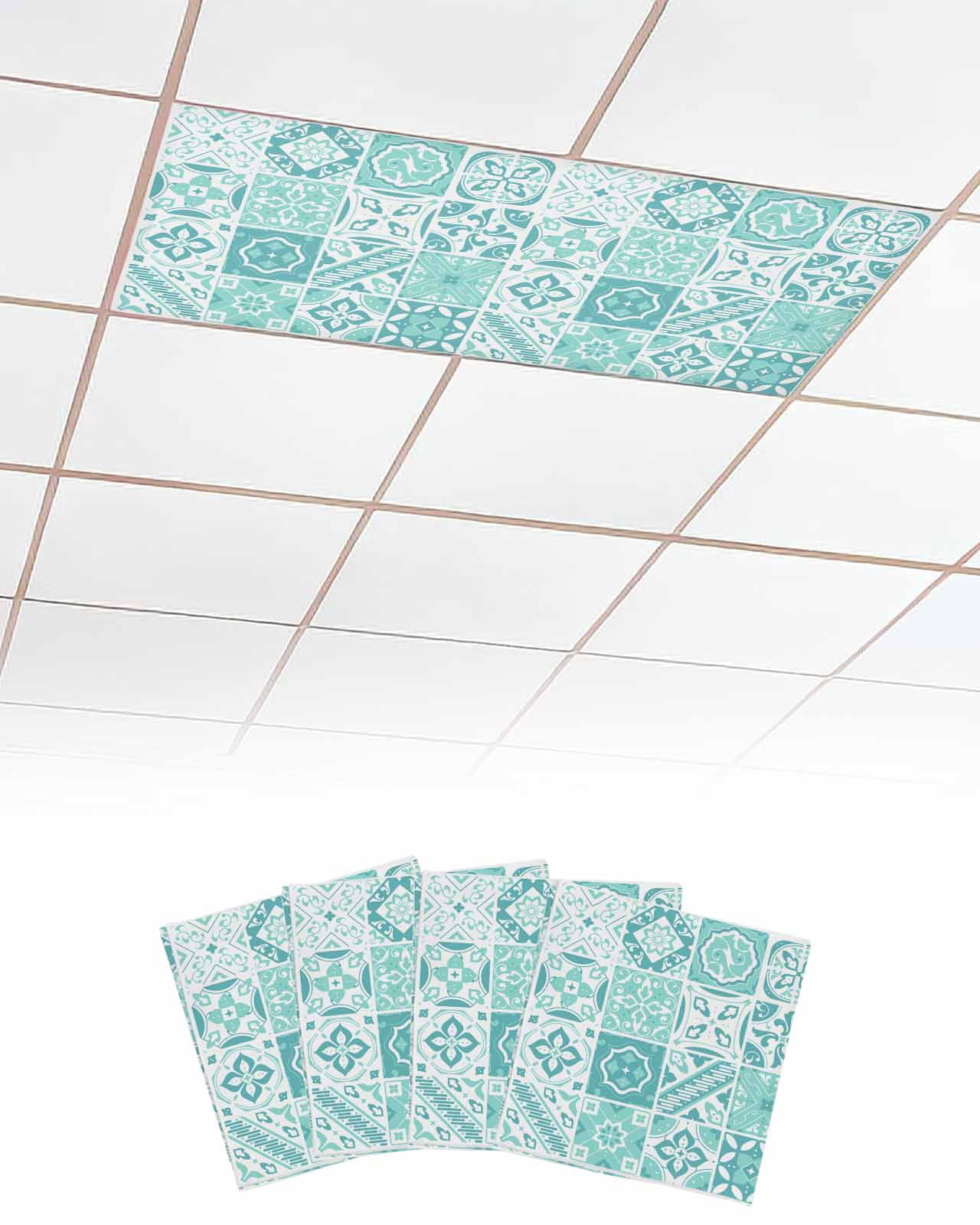 Fluorescent Light Covers for Ceiling Lights 4 Pack,Teal Boho Magnetic ...