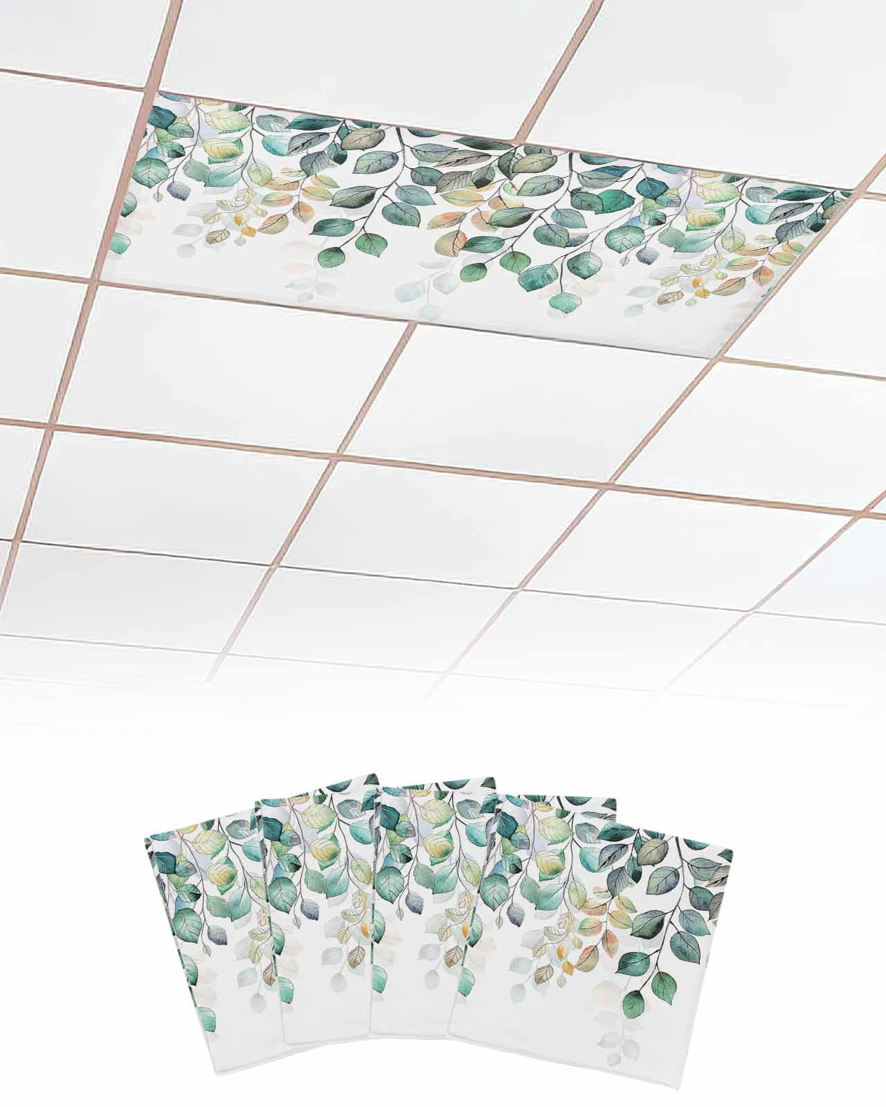 Fluorescent Light Covers for Ceiling Lights 4 Pack, Teal Botanical ...