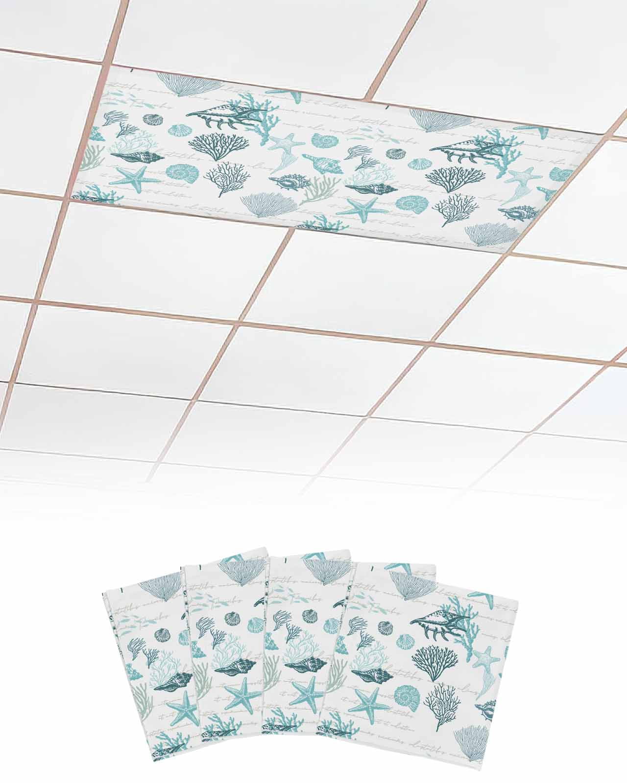 Fluorescent Light Covers for Ceiling Lights 4 Pack, Teal Coastal ...