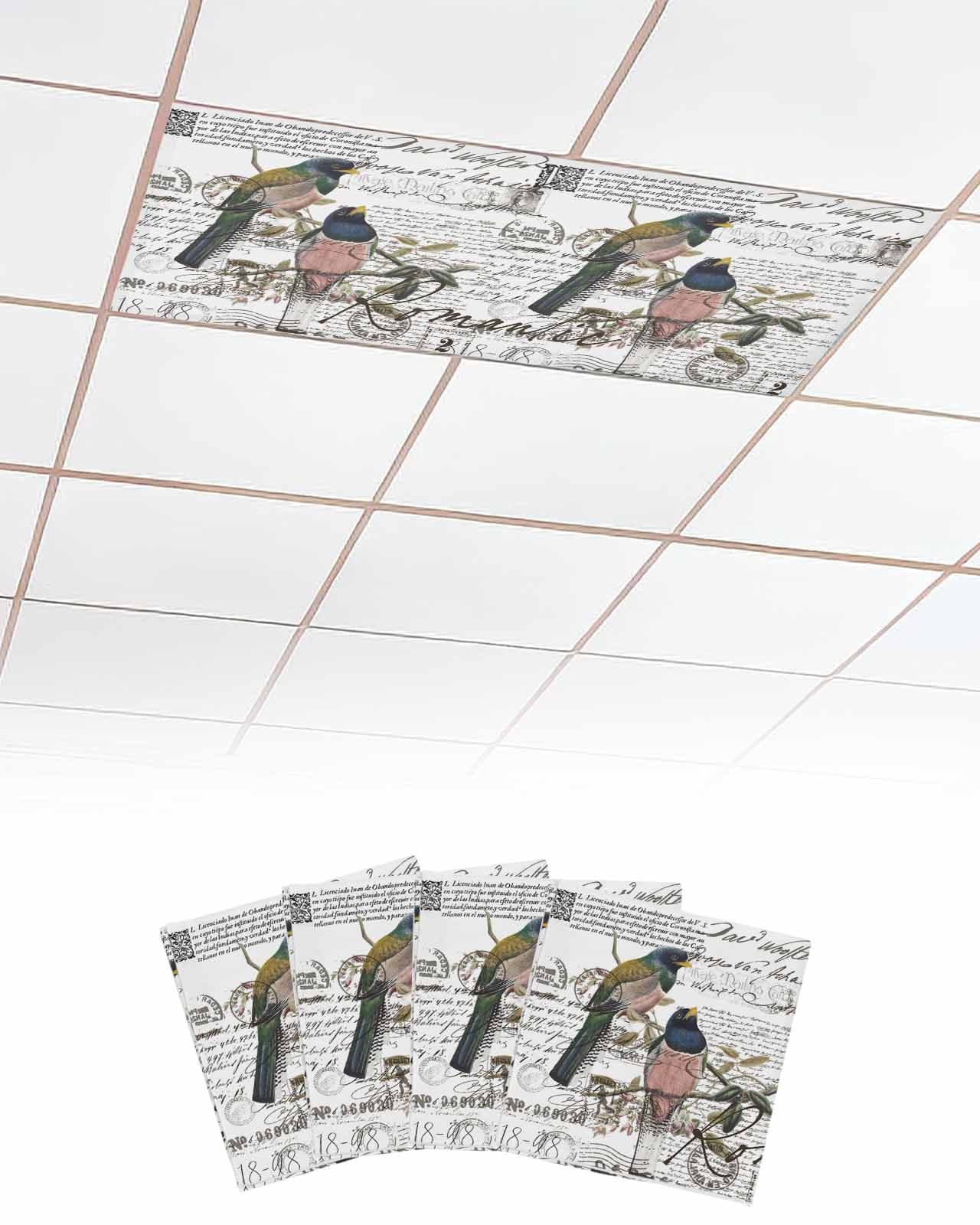 Fluorescent Light Covers for Ceiling Lights 4 Pack, Vintage Birds ...
