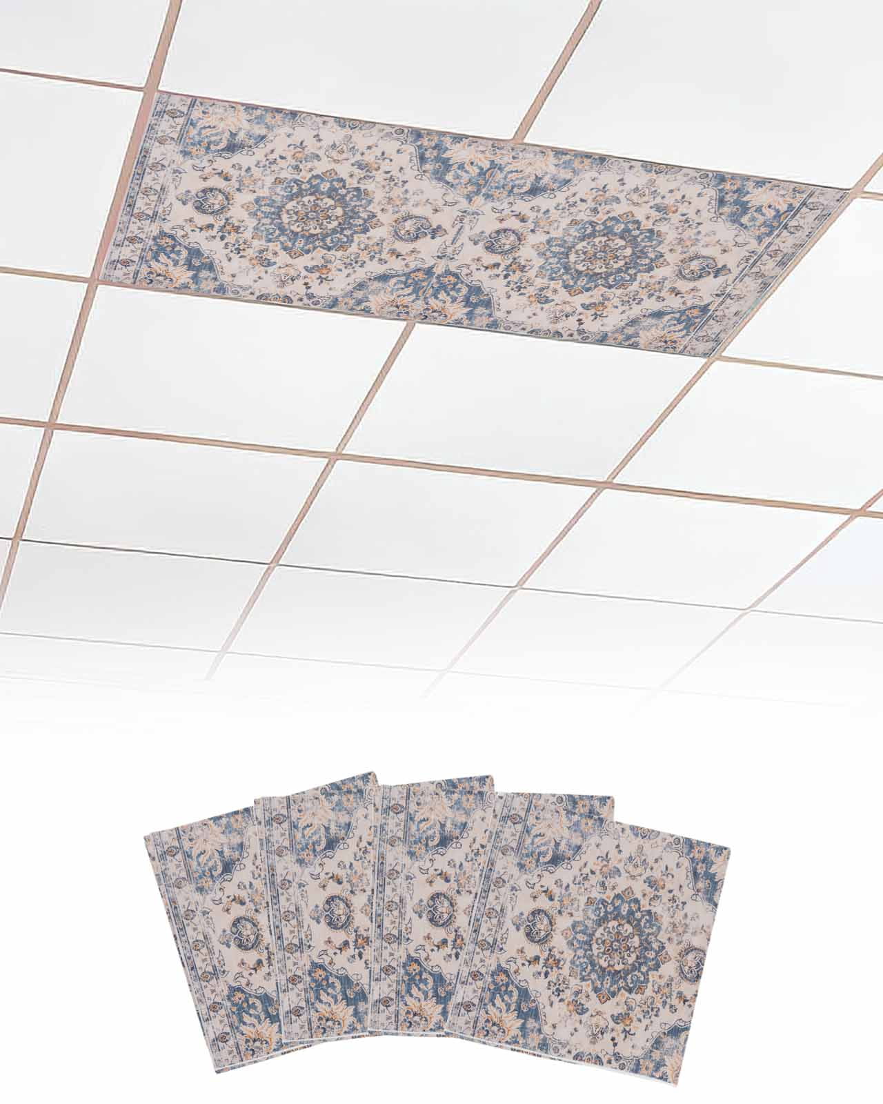 Fluorescent Light Covers for Ceiling Lights 4 Pack, Vintage Blue Boho ...