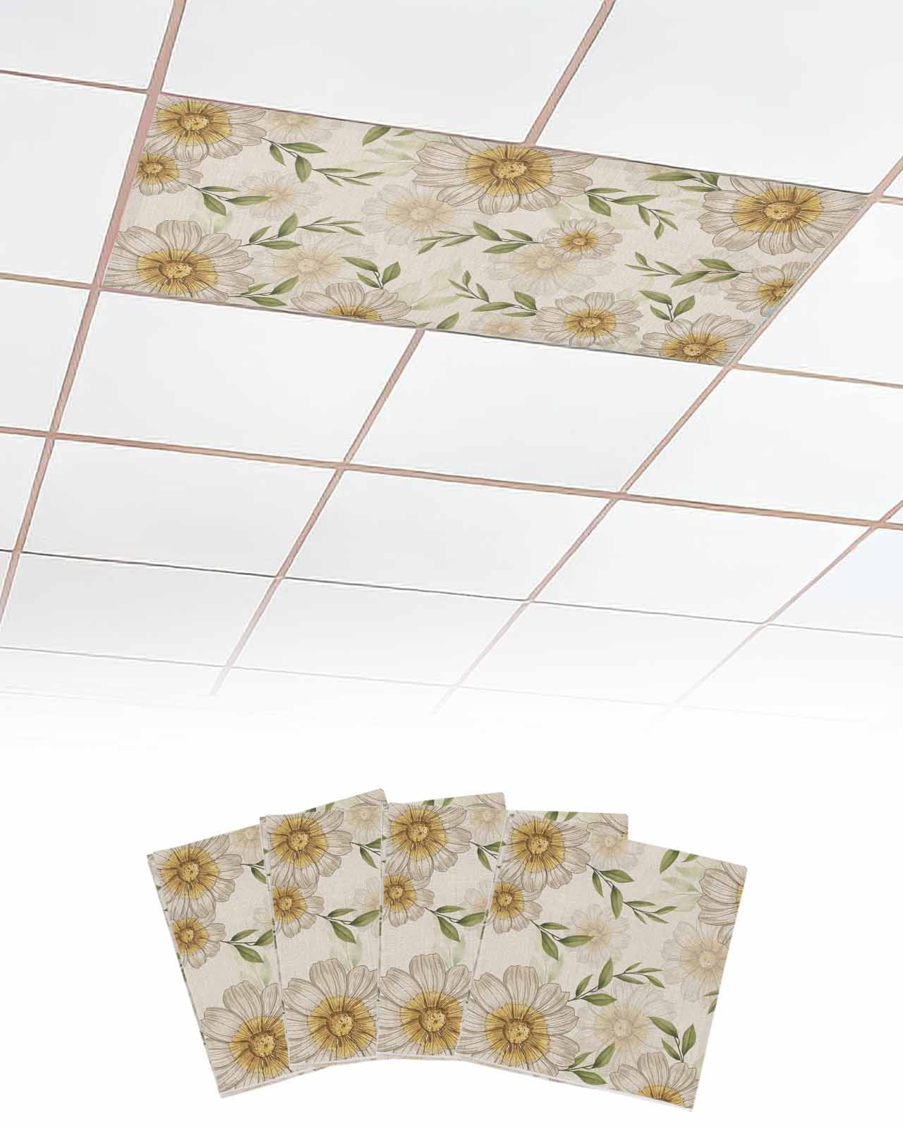 Fluorescent Light Covers for Ceiling Lights 4 Pack, White Daisy ...
