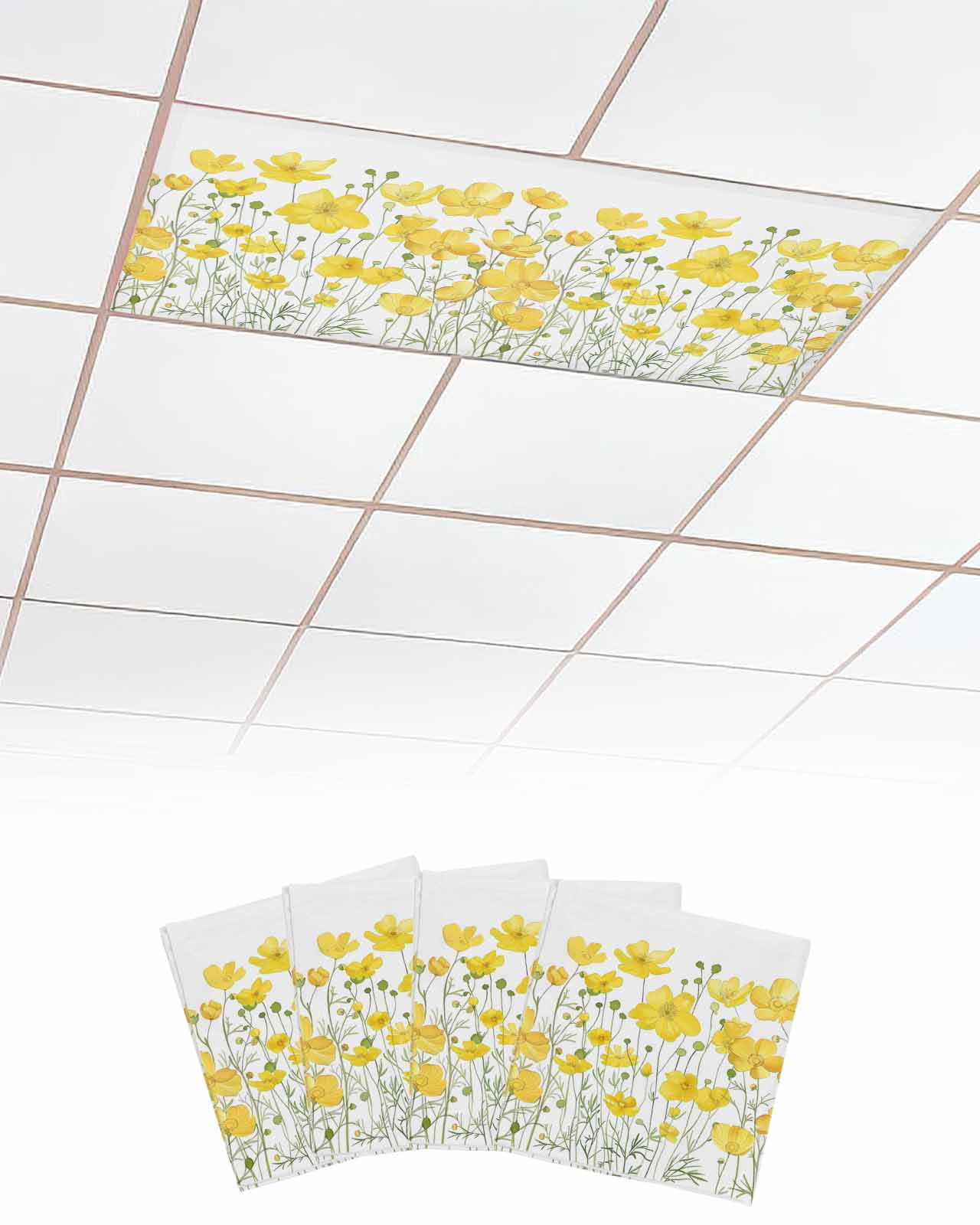 Fluorescent Light Covers for Ceiling Lights 4 Pack, Yellow Daisy ...