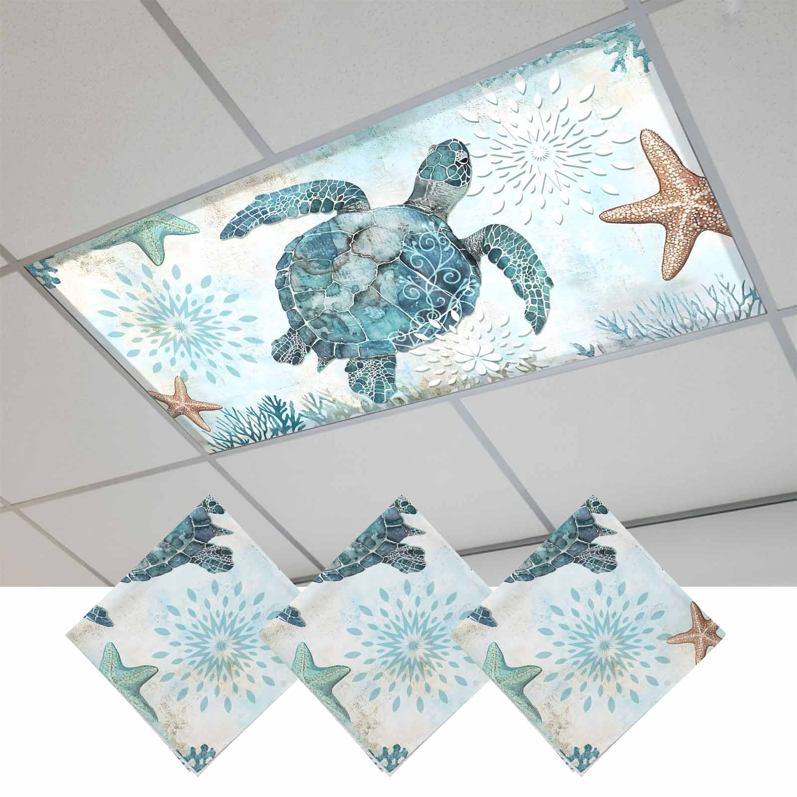Fluorescent Light Covers for Ceiling Lights Classroom, Blue Sea Turtle ...