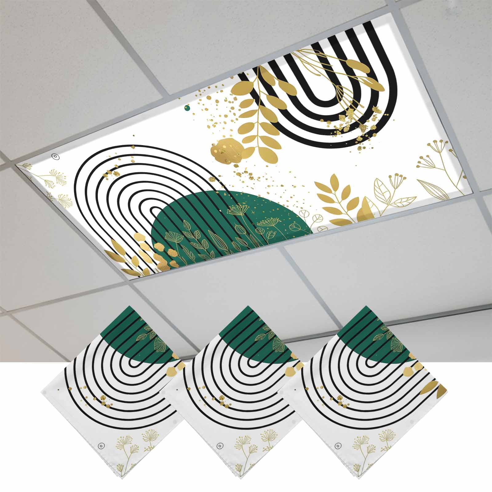 Fluorescent Light Covers for Ceiling Lights Classroom, Green Gold Leaf ...