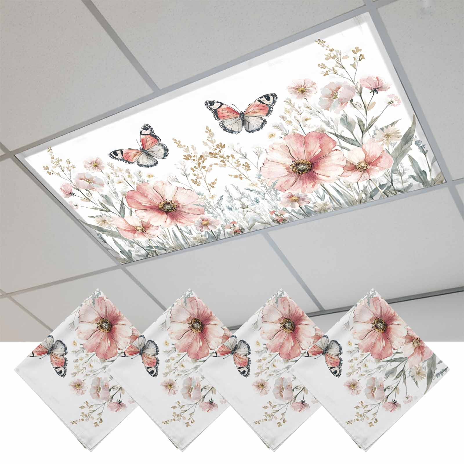 Fluorescent Light Covers for Ceiling Lights Classroom, Pink Wildflower ...