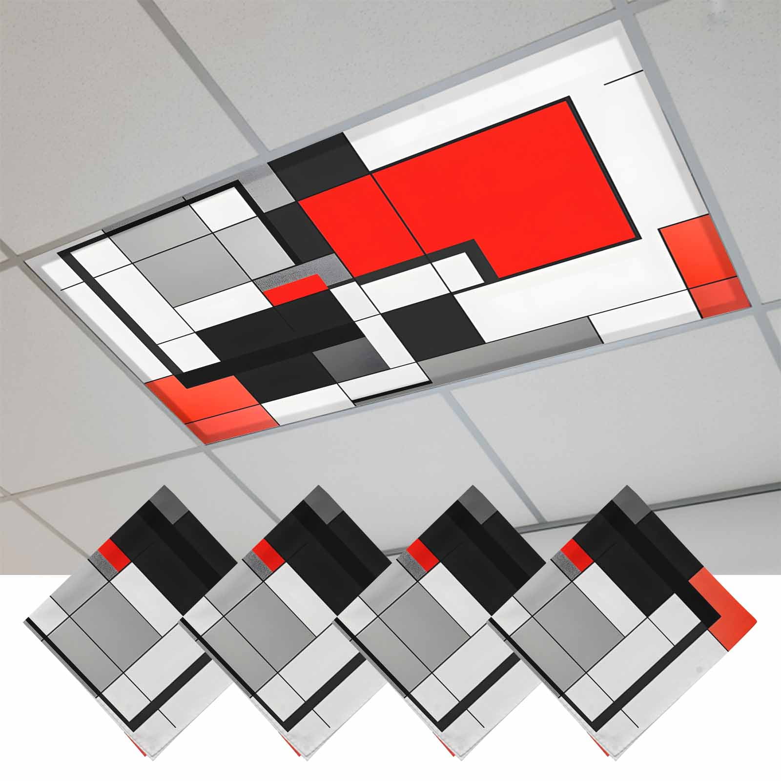 Fluorescent Light Covers for Ceiling Lights Classroom, Red Black Gray ...