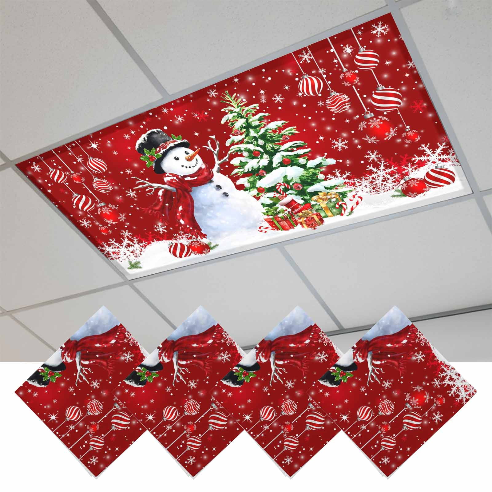 Fluorescent Light Covers for Ceiling Lights Classroom, Red Snowman ...