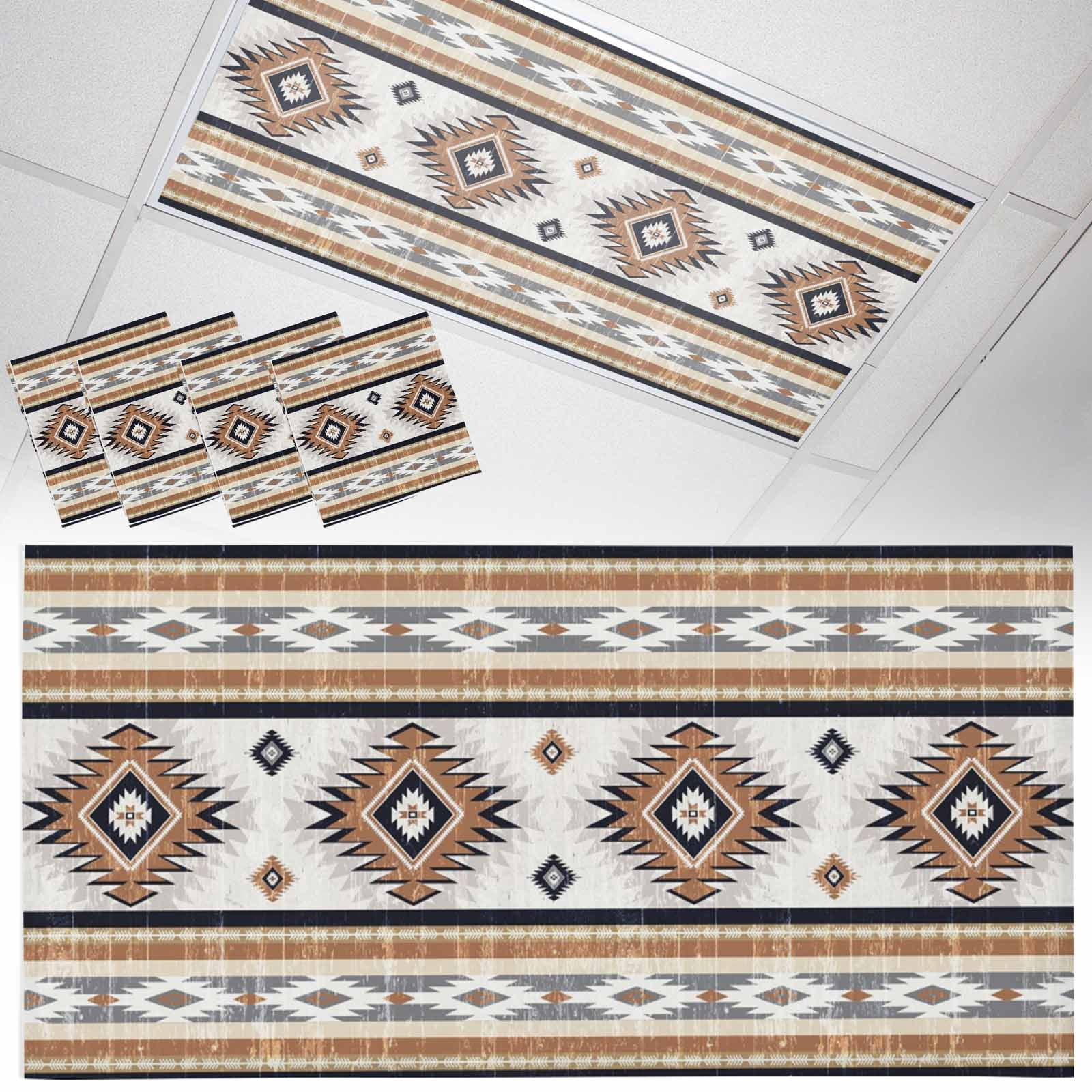Fluorescent Light Covers for Ceiling Lights Orange Boho Aztec Magnetic ...