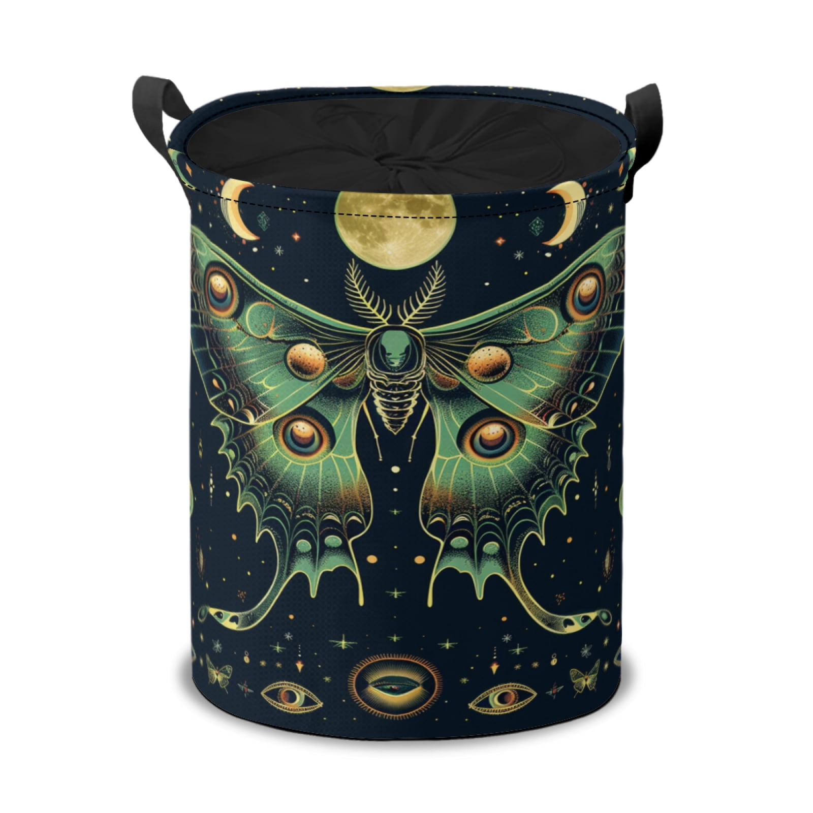 Fluorescent Long Tail Moon Moth Moon Phases Cycle Round Laundry Hamper ...