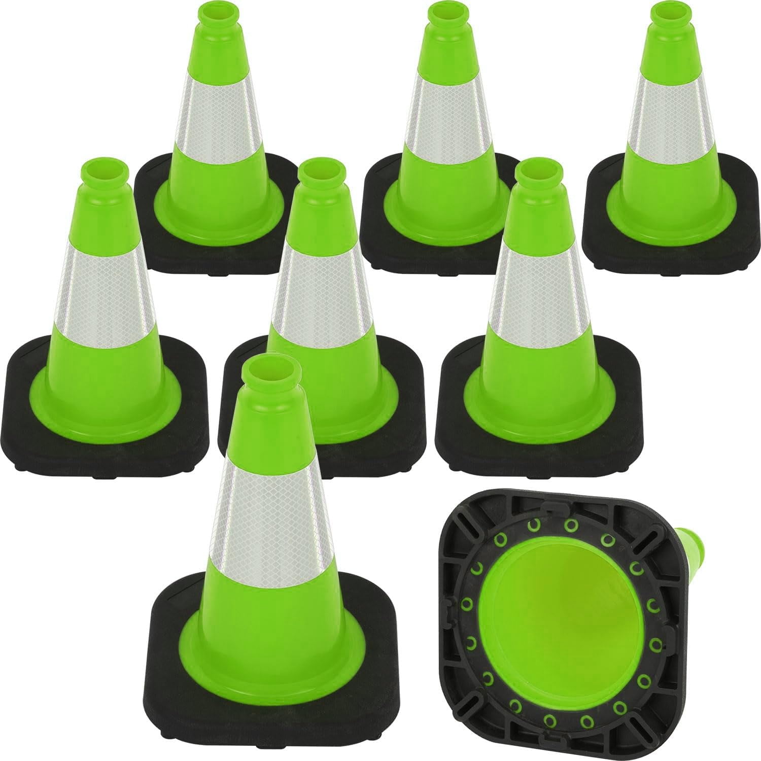 Fluorescent Orange/Green PVC Traffic Cones, Heavy Black Base Parking ...