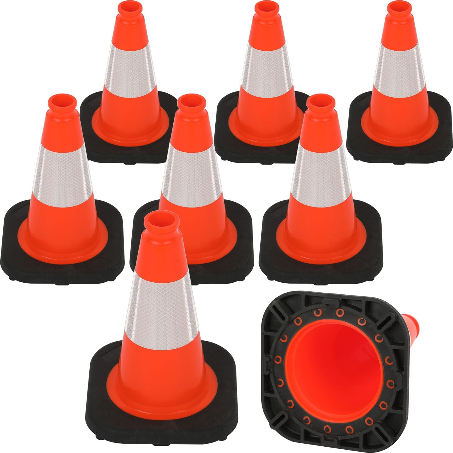 Fluorescent Orange/Green PVC Traffic Cones, Heavy Black Base Parking ...